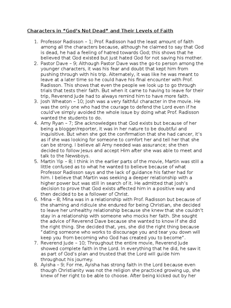 Characters in "God's Not Dead" and Their Levels of Faith | PDF | God ...