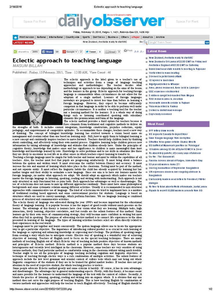 Eclectic Approach To Teaching Language | Download Free PDF | Foreign ...