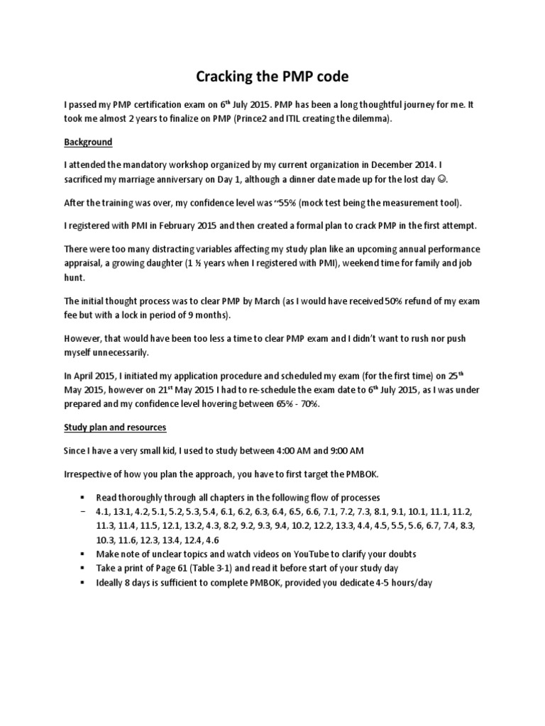 PMP Study Plan Template From Amit Londhe | PDF