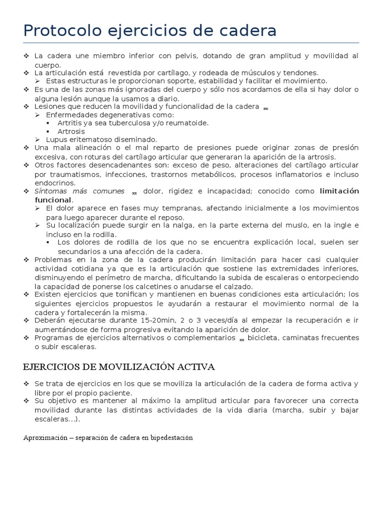 Protocolo Ejercicios de Cadera | PDF | Rodilla | Pie