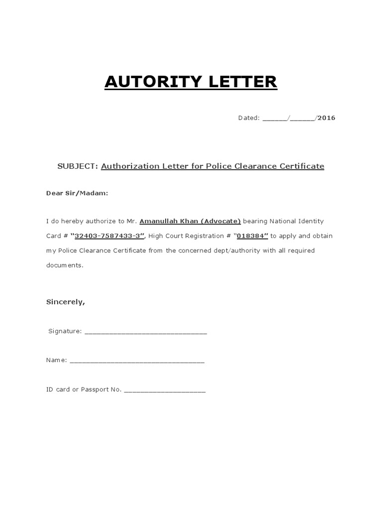 Police Certificate Authority Letter | PDF