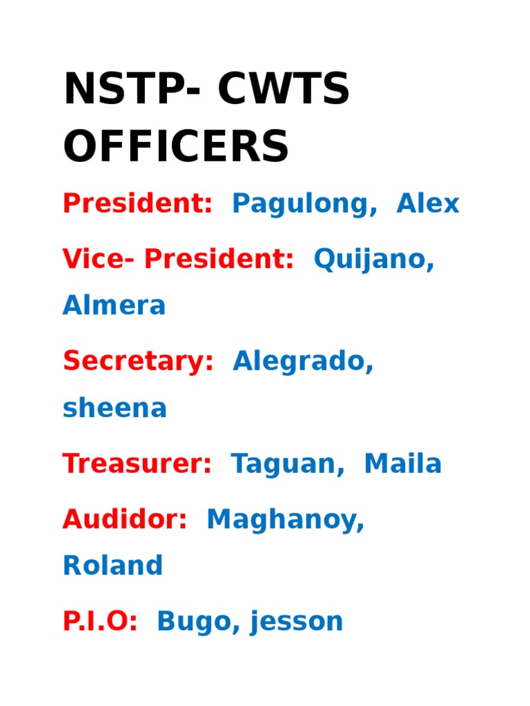 NSTP CWTS Officers Overview | PDF
