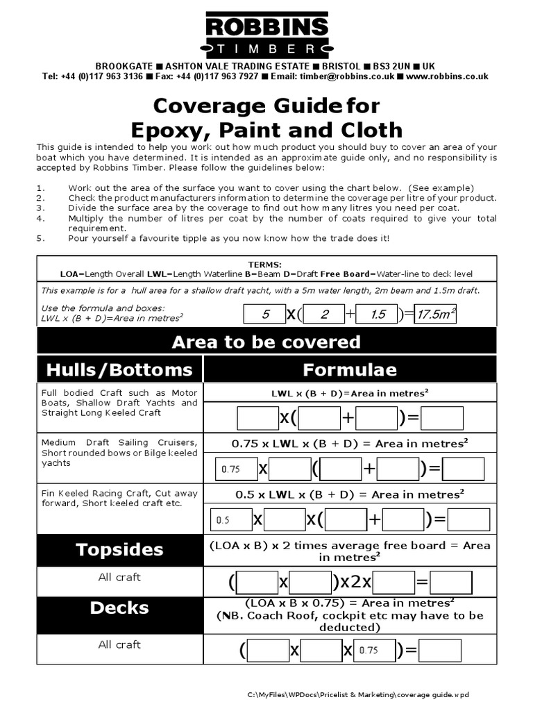 Coverage Guide For Epoxy, Paint and Cloth: Area To Be Covered Hulls ...