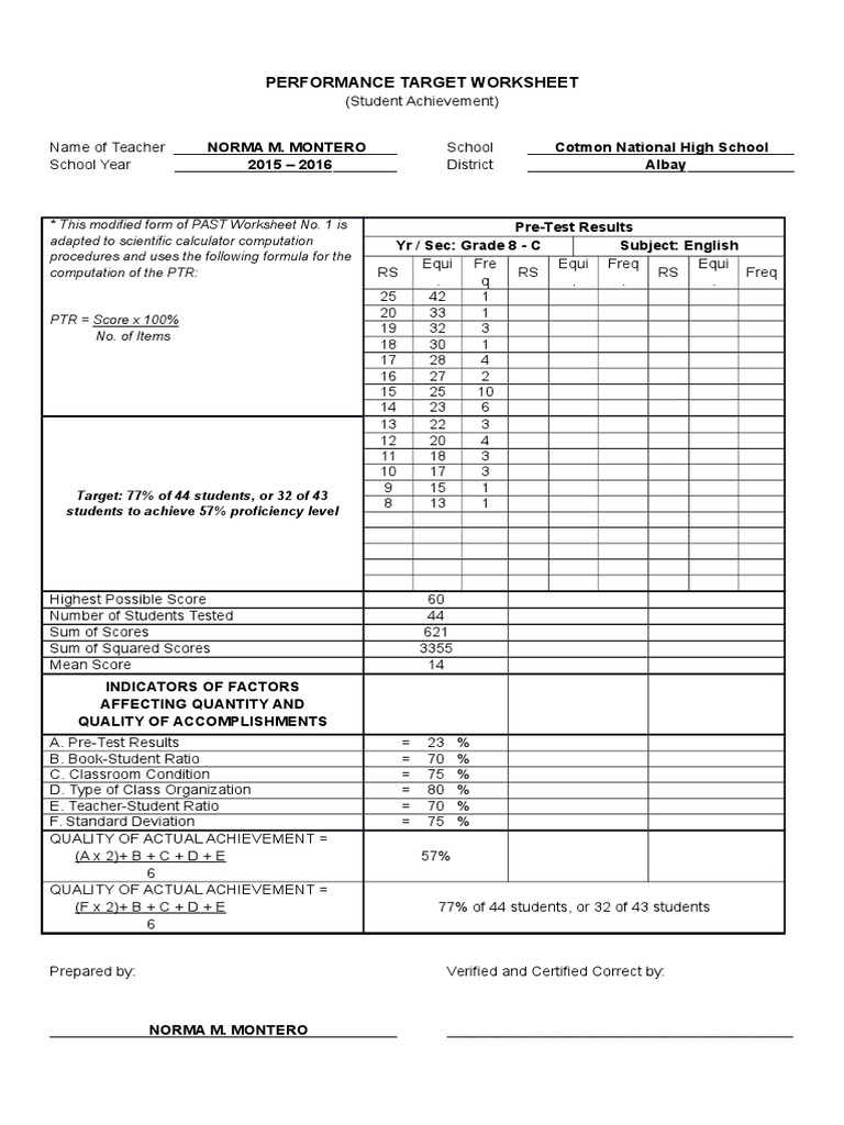 New Performance Target Worksheet | PDF | Quality Of Life | Cognition