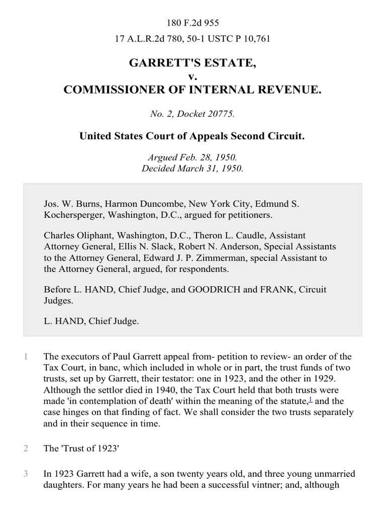 Garrett's Estate v. Commissioner of Internal Revenue, 180 F.2d 955, 2d ...