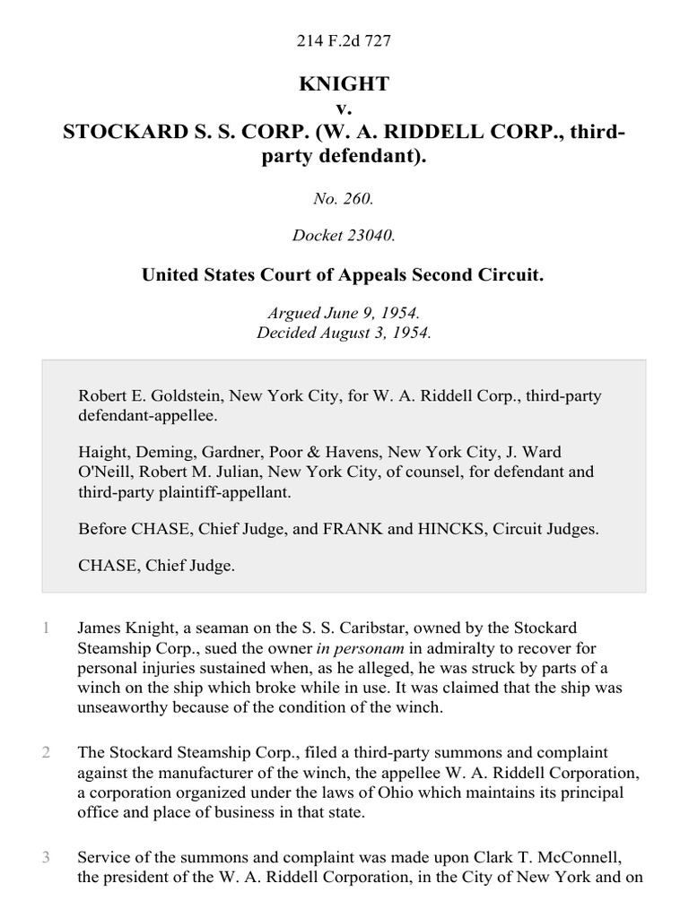 Knight v. Stockard S. S. Corp. (W. A. Riddell Corp., Third-Party ...