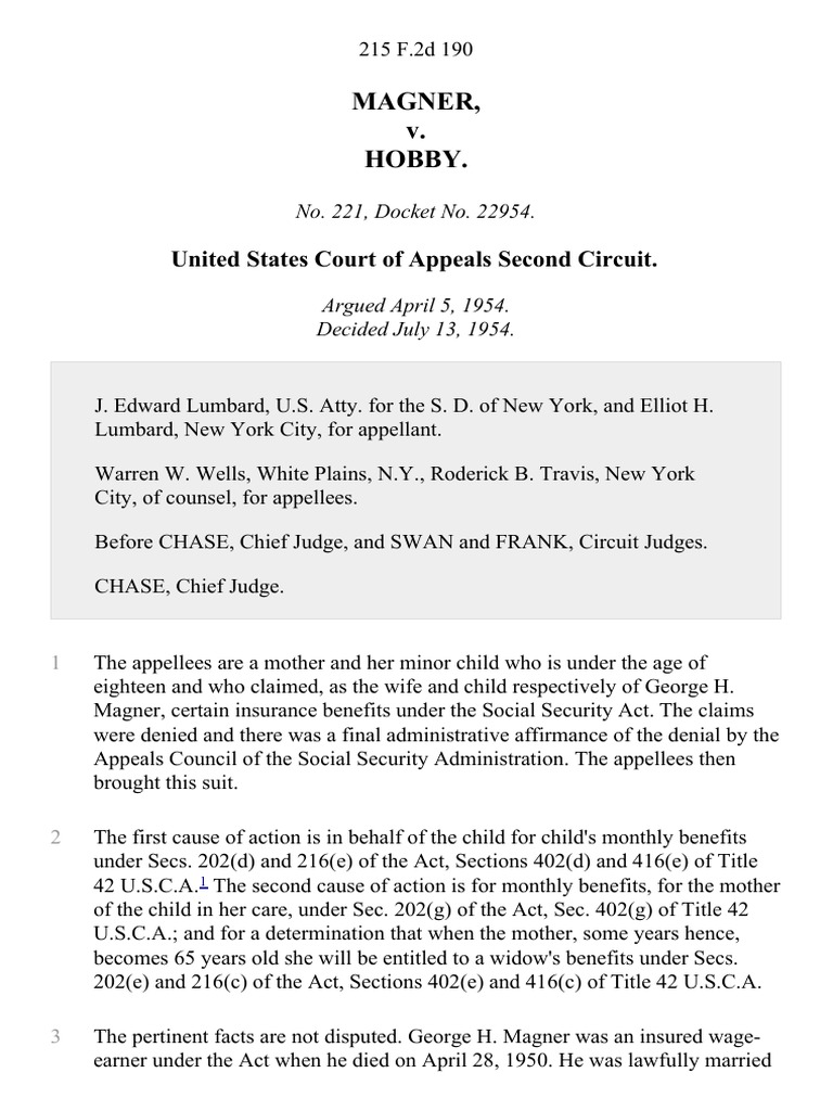 Magner v. Hobby, 215 F.2d 190, 2d Cir. (1954) | PDF | Annulment | Estoppel