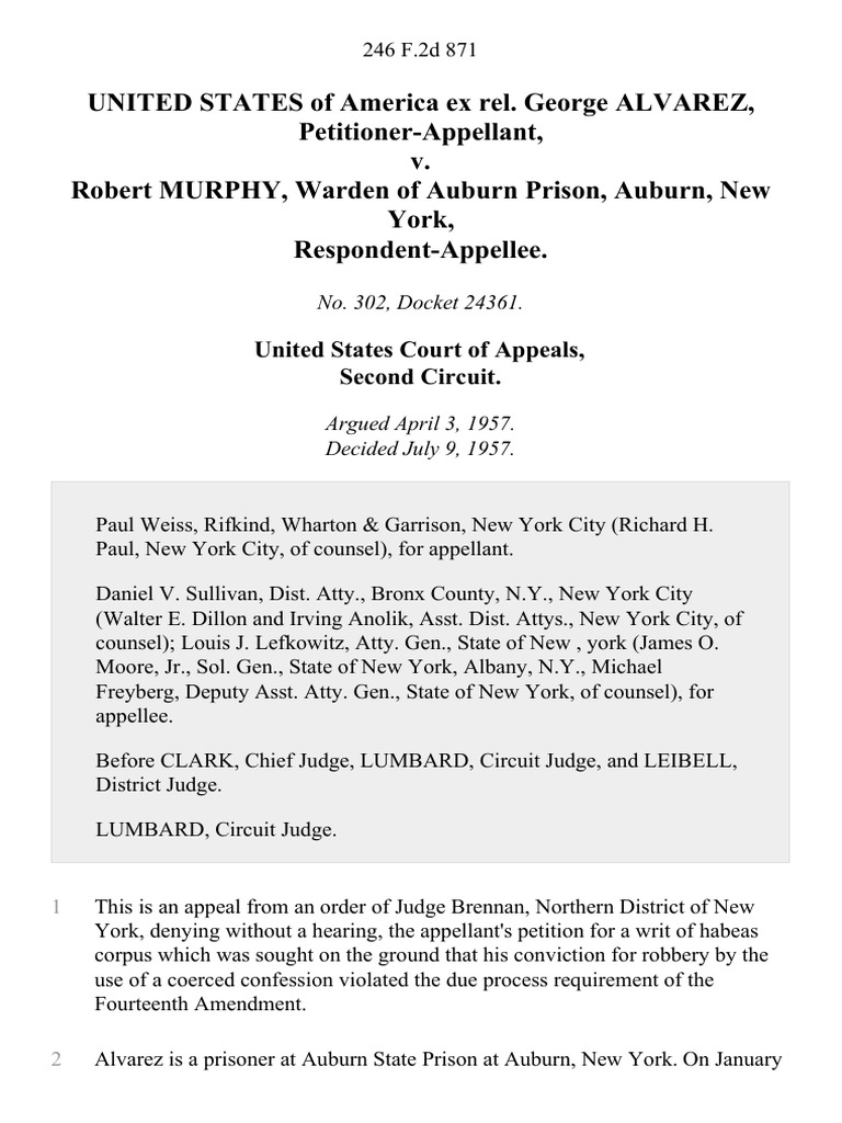 United States of America Ex Rel. George Alvarez v. Robert Murphy ...