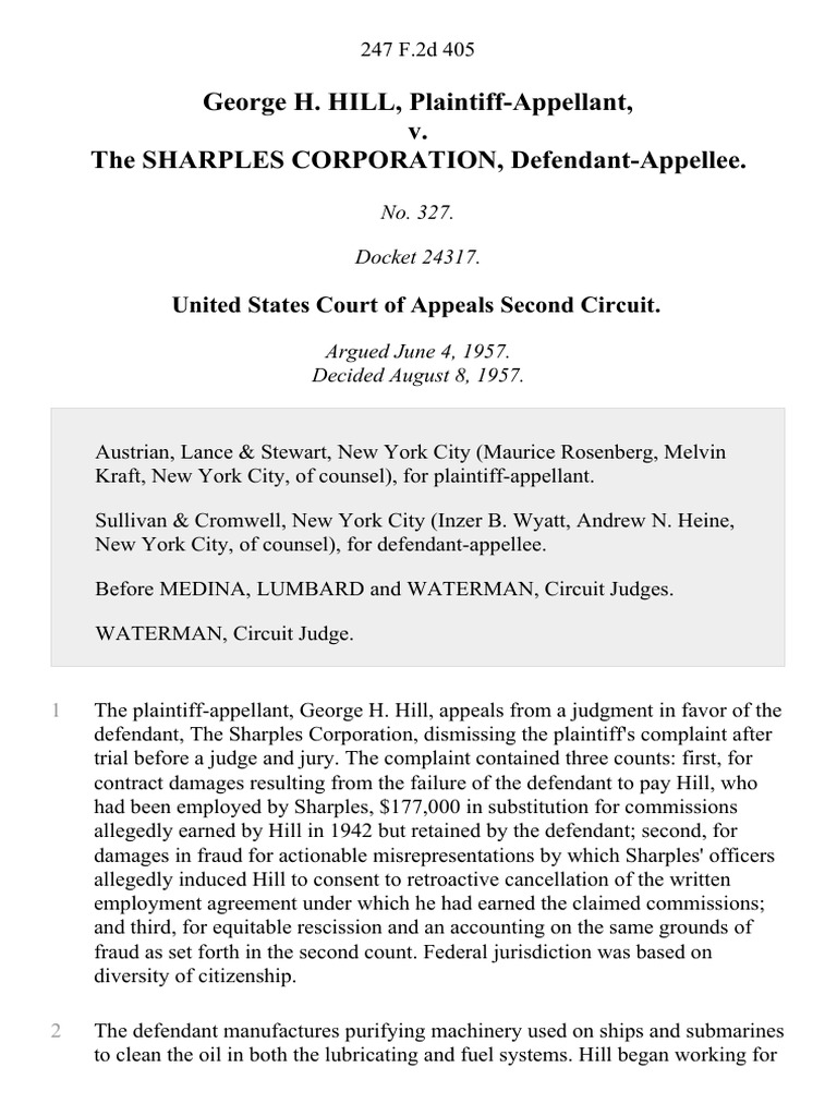 George H. Hill v. The Sharples Corporation, 247 F.2d 405, 2d Cir. (1957 ...