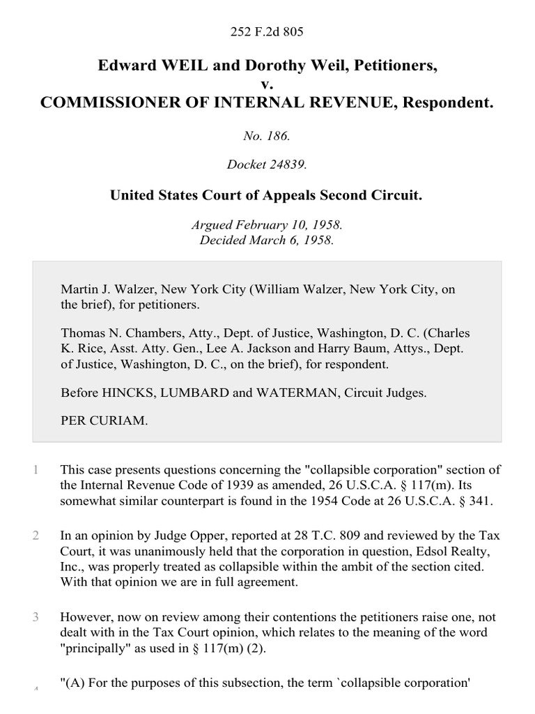 Edward Weil and Dorothy Weil v. Commissioner of Internal Revenue, 252 F ...