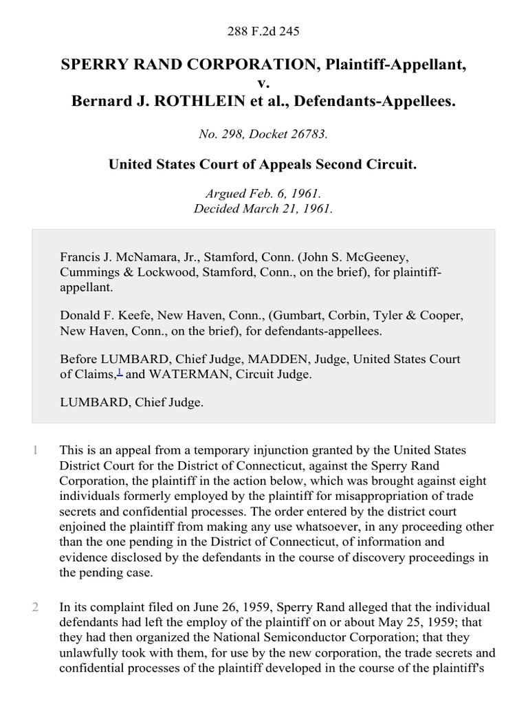 Sperry Rand Corporation v. Bernard J. Rothlein, 288 F.2d 245, 2d Cir ...