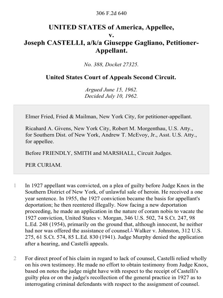United States v. Joseph Castelli, A/K/A Giuseppe Gagliano, 306 F.2d 640 ...