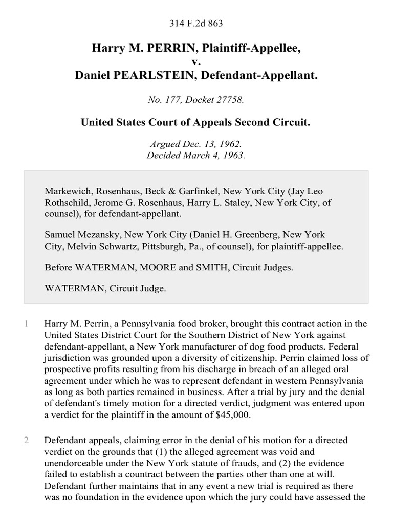Harry M. Perrin v. Daniel Pearlstein, 314 F.2d 863, 2d Cir. (1963 ...