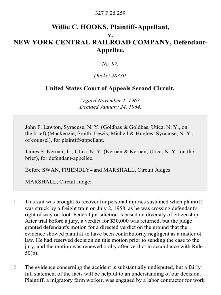 Willie C. Hooks v. New York Central Railroad Company, 327 F.2d 259, 2d ...