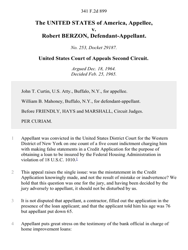 The United States of America v. Robert Berzon, 341 F.2d 899, 2d Cir ...