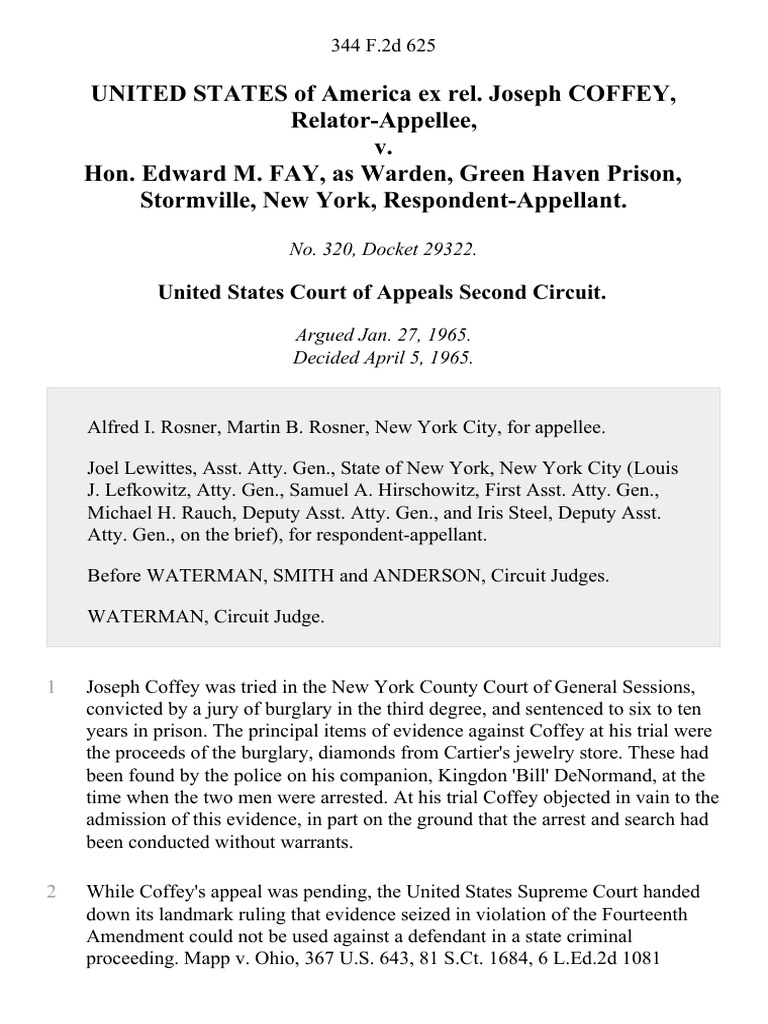United States of America Ex Rel. Joseph Coffey, Relator-Appellee v. Hon ...