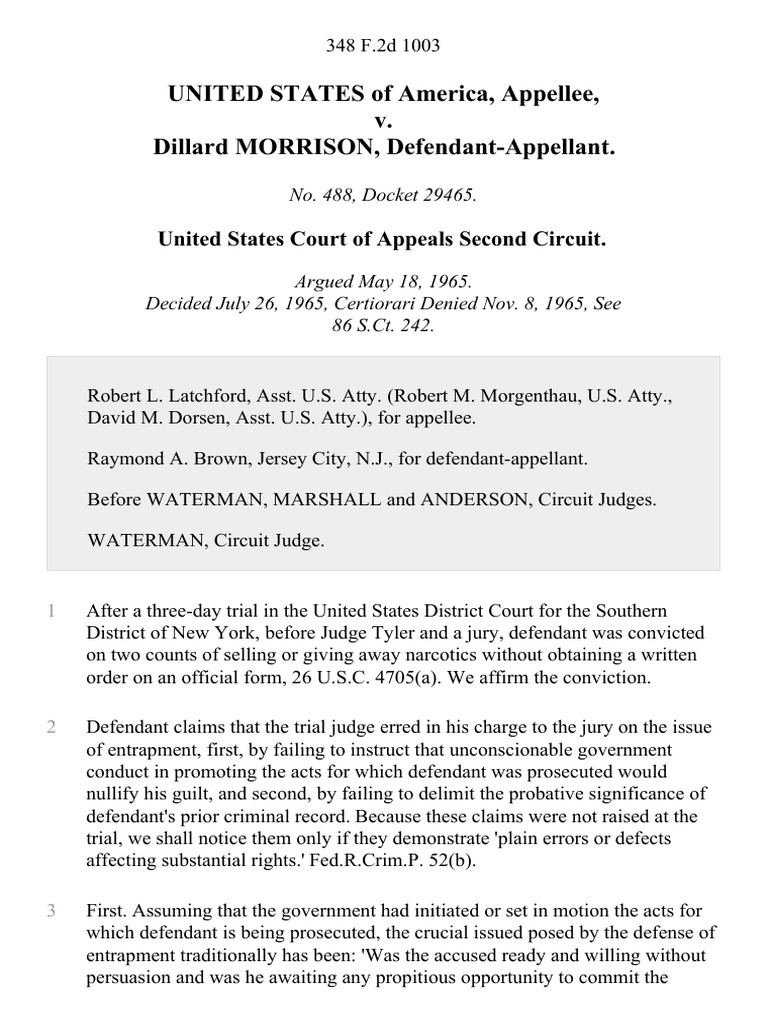 United States v. Dillard Morrison, 348 F.2d 1003, 2d Cir. (1965) | PDF ...