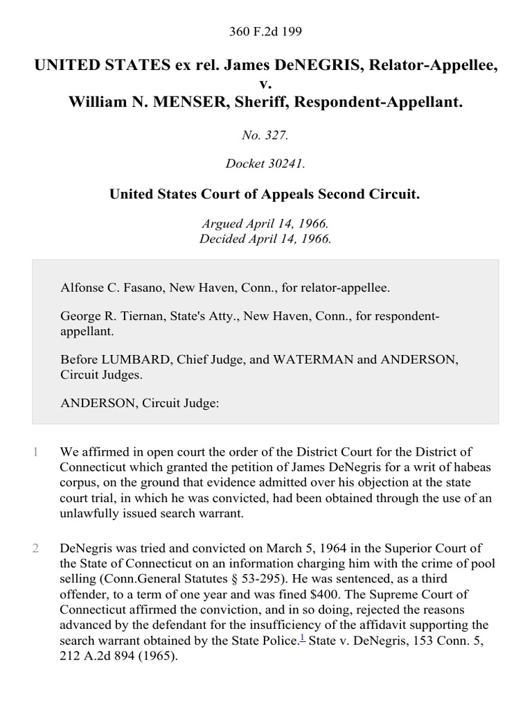 United States Ex Rel. James Denegris, Relator-Appellee v. William N ...