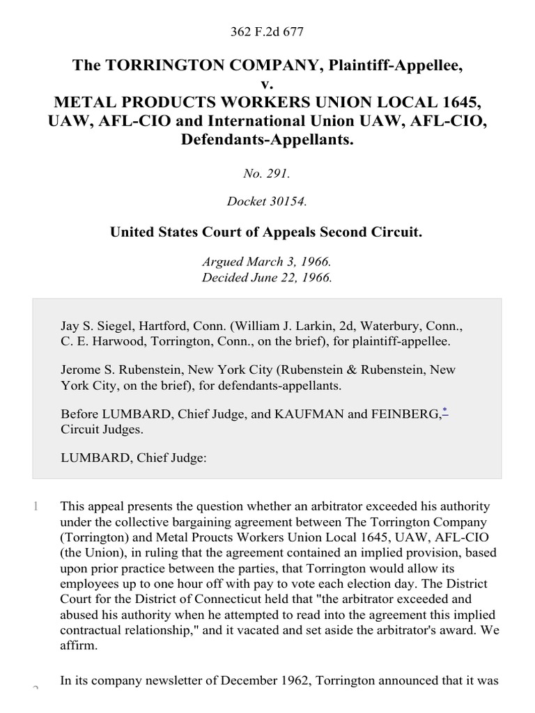 The Torrington Company v. Metal Products Workers Union Local 1645, Uaw ...
