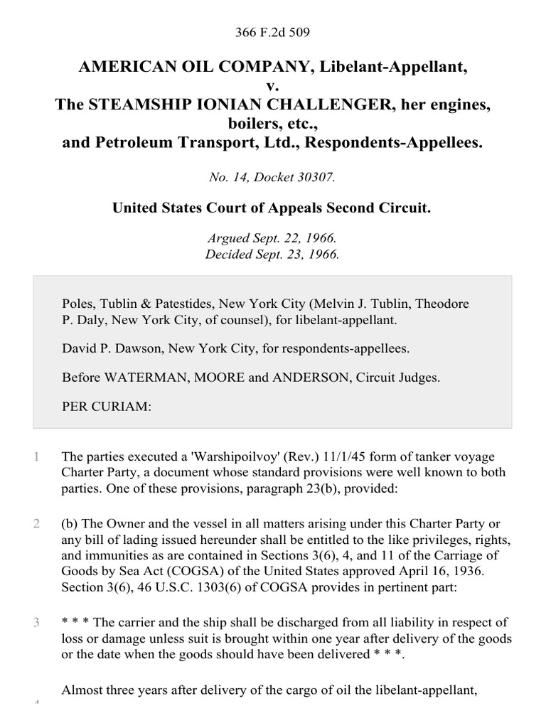American Oil Company, Libelant-Appellant v. The Steamship Ionian ...