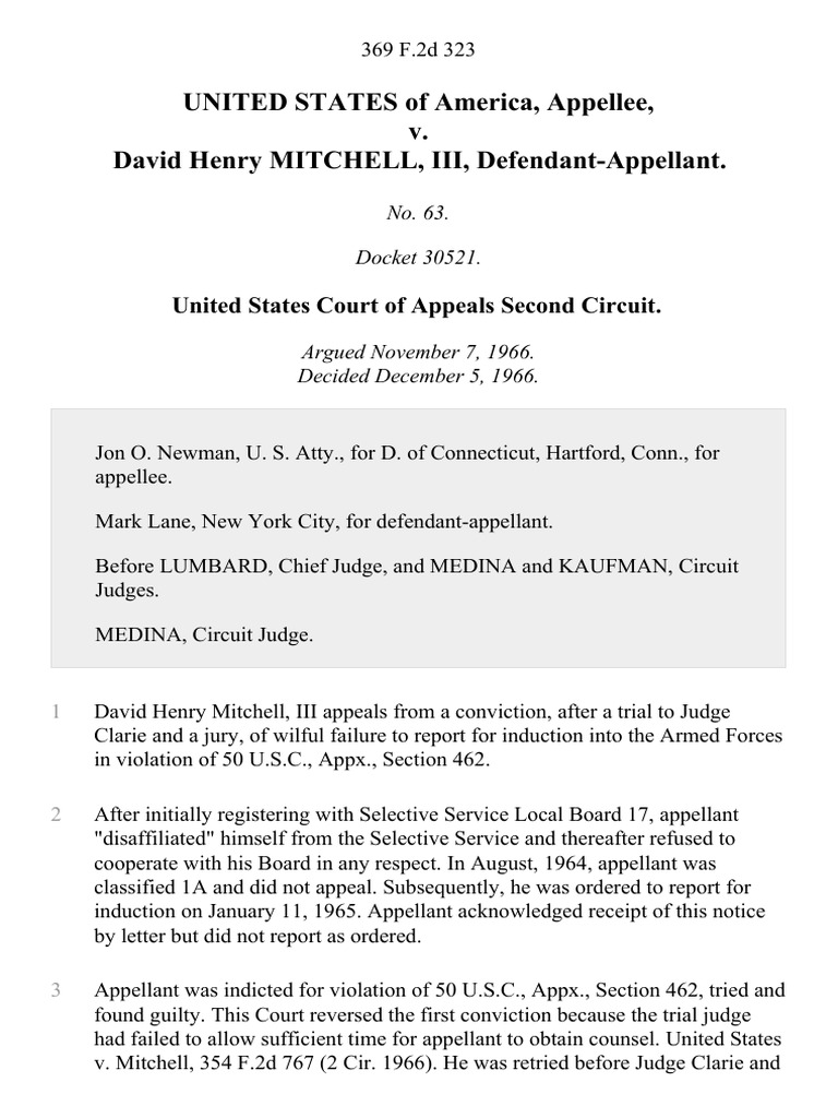 United States v. David Henry Mitchell, III, 369 F.2d 323, 2d Cir. (1966 ...