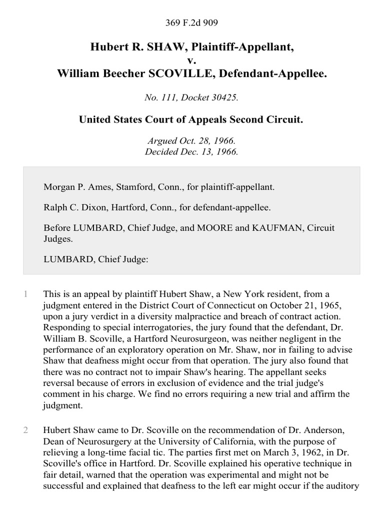 Hubert R. Shaw v. William Beecher Scoville, 369 F.2d 909, 2d Cir. (1966 ...