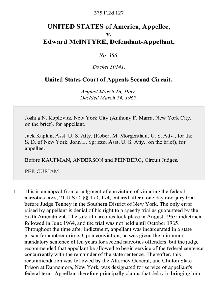 United States v. Edward McIntyre, 375 F.2d 127, 2d Cir. (1967) | PDF ...
