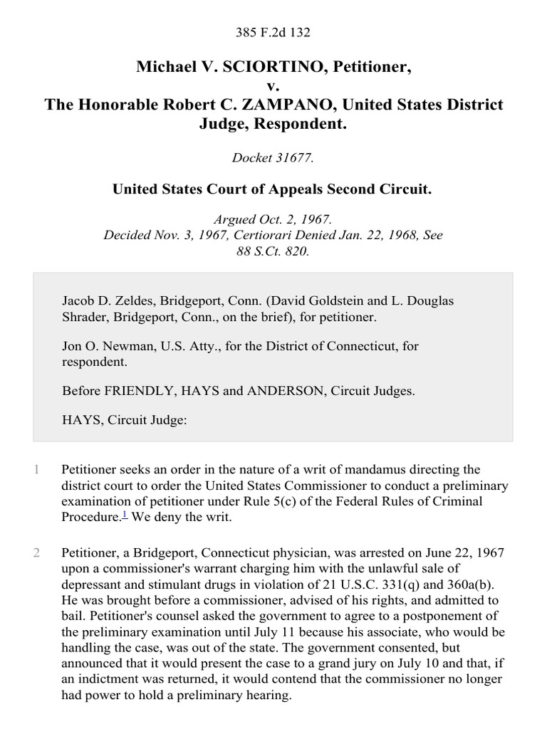 Michael v. Sciortino v. The Honorable Robert C. Zampano, United States ...