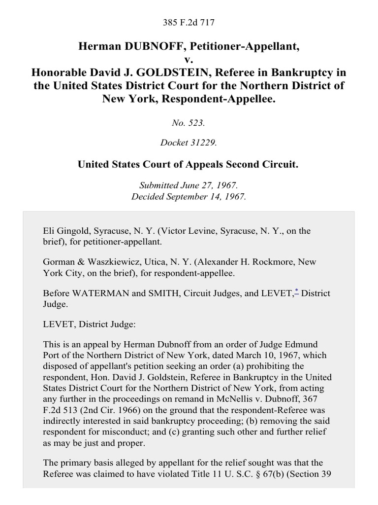 Herman Dubnoff v. Honorable David J. Goldstein, Referee in Bankruptcy ...