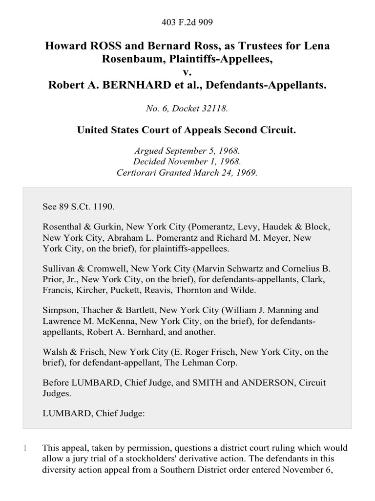 Howard Ross and Bernard Ross, As Trustees For Lena Rosenbaum v. Robert ...