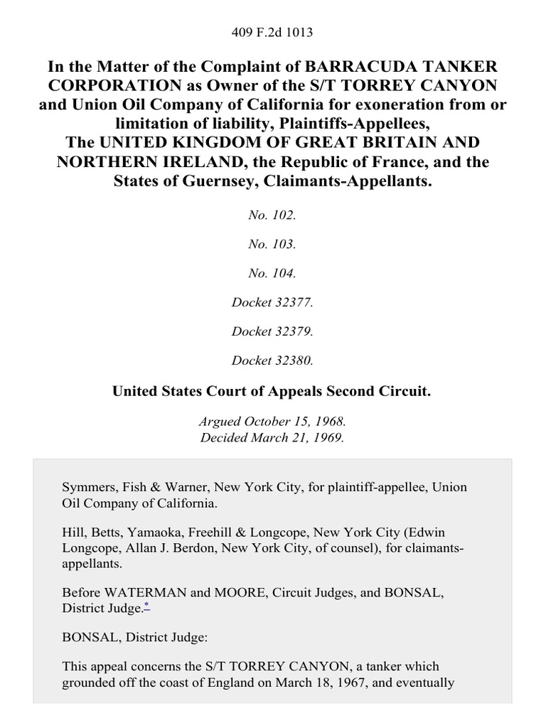 TORREY CANYON Liability Appeal Case | PDF | Oil Tanker | Supreme Court ...