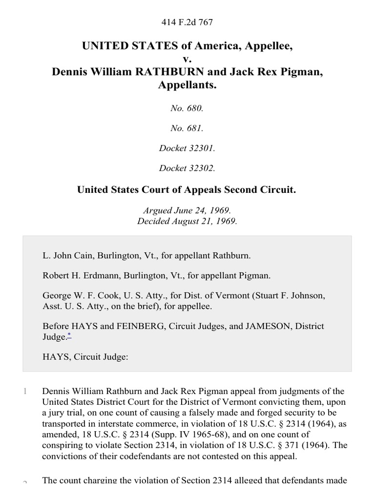 United States v. Dennis William Rathburn and Jack Rex Pigman, 414 F.2d ...