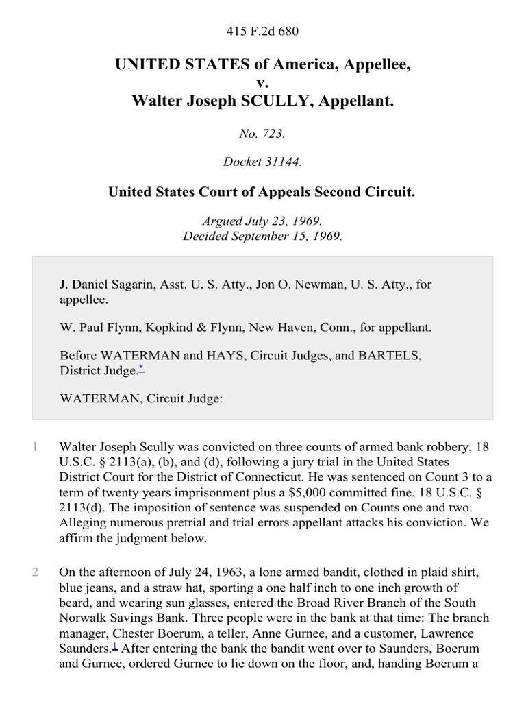Scully Armed Bank Robbery Appeal Case | PDF | Miranda Warning | Public Law