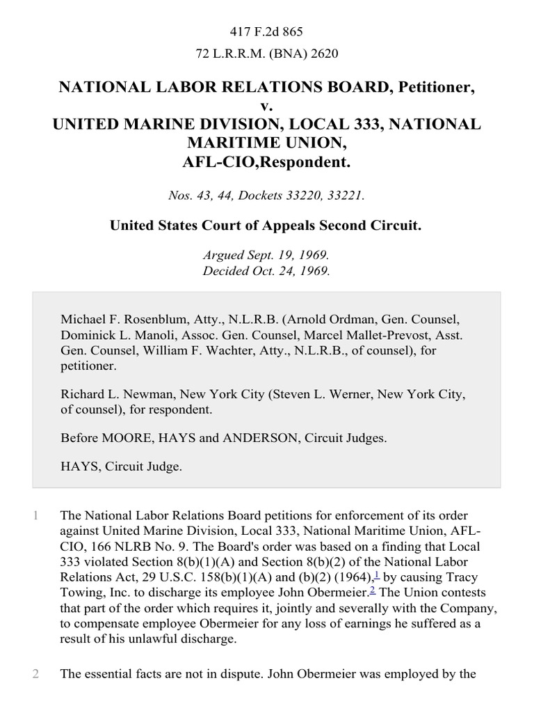 National Labor Relations Board v. United Marine Division, Local 333 ...