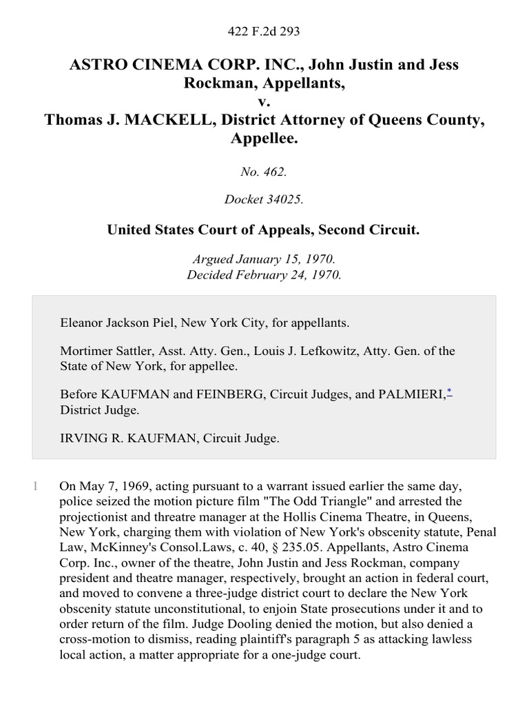 Astro Cinema Corp. Inc., John Justin and Jess Rockman v. Thomas J ...