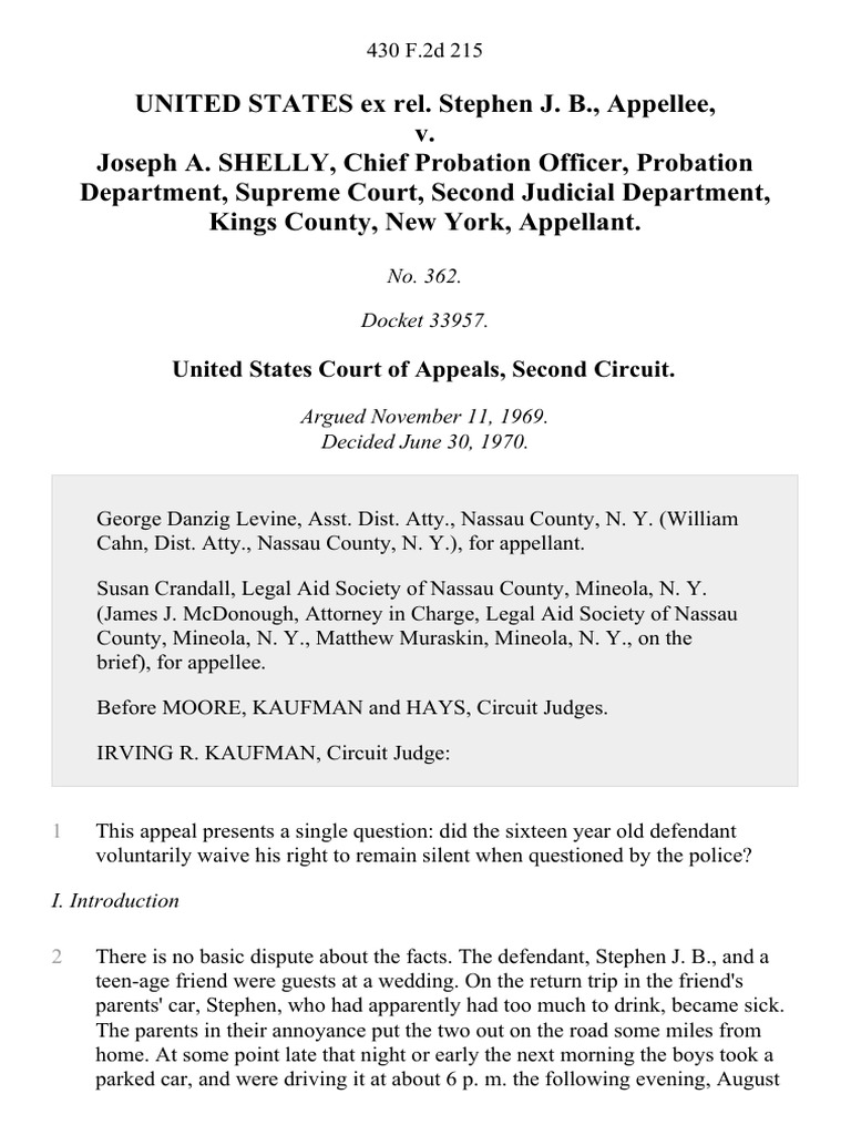 United States Ex Rel. Stephen J. B. v. Joseph A. Shelly, Chief ...