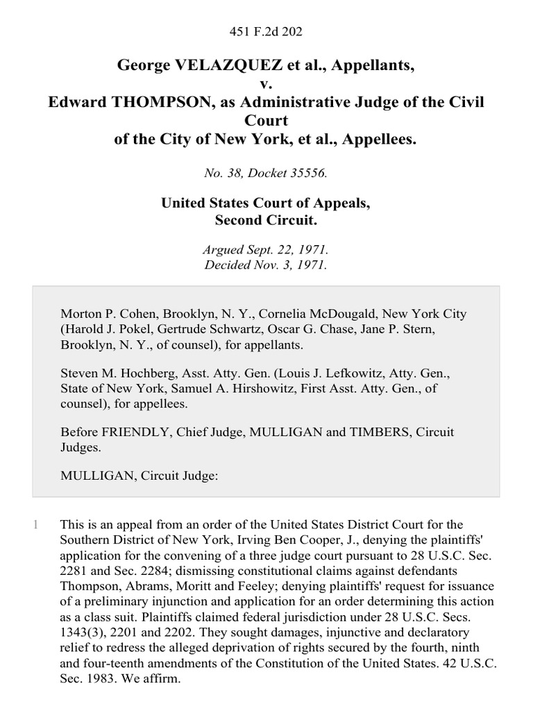 George Velazquez v. Edward Thompson, As Administrative Judge of The ...