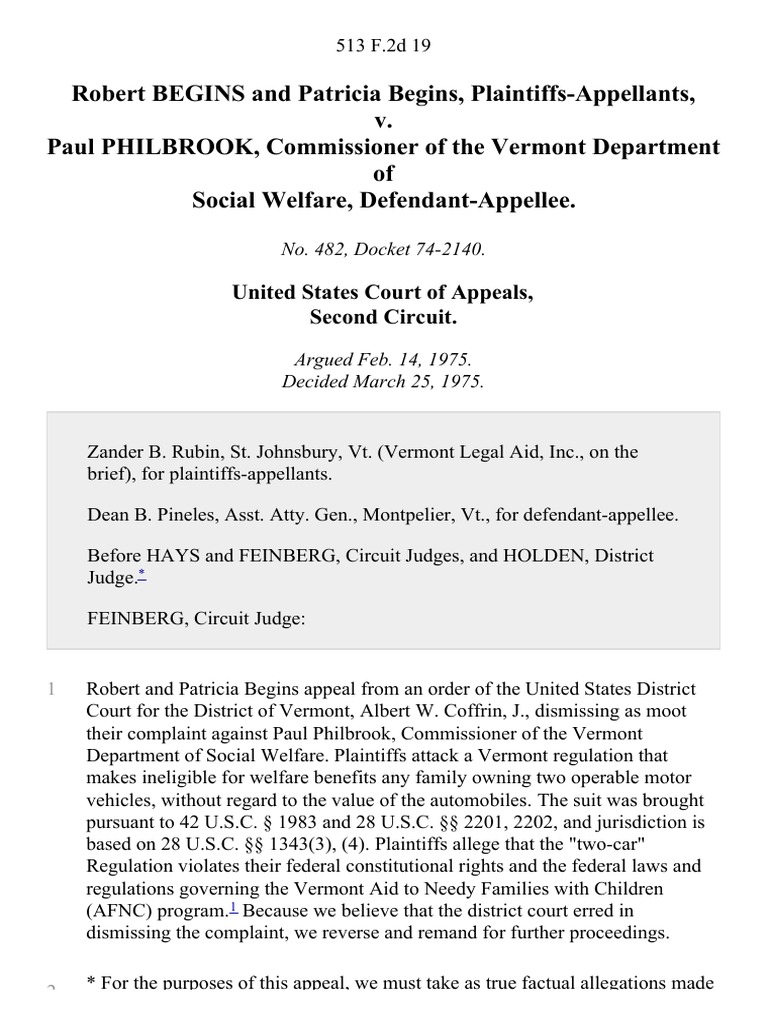 Robert Begins and Patricia Begins v. Paul Philbrook, Commissioner of ...