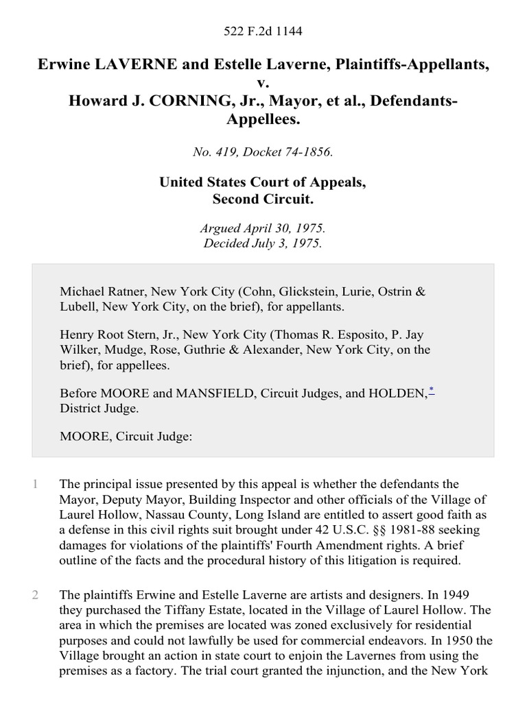 Erwine Laverne and Estelle Laverne v. Howard J. Corning, JR., Mayor ...