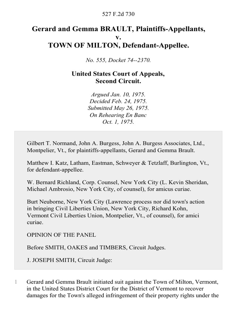 Gerard and Gemma Brault v. Town of Milton, 527 F.2d 730, 2d Cir. (1975) | PDF | Bivens V. Six ...