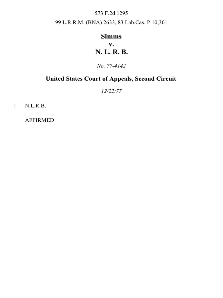Simms v. N. L. R. B, 573 F.2d 1295, 2d Cir. (1977) | PDF