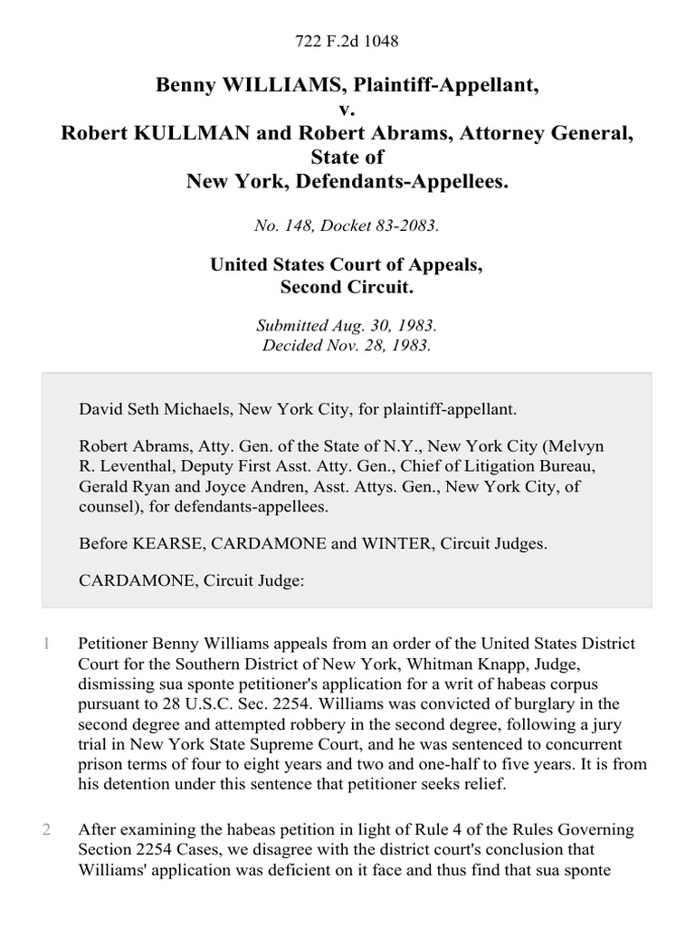 Benny Williams v. Robert Kullman and Robert Abrams, Attorney General ...