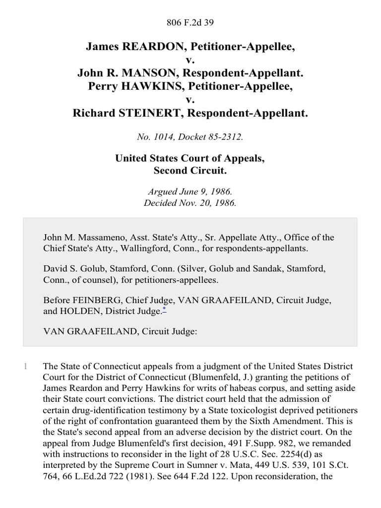 James Reardon v. John R. Manson, Perry Hawkins v. Richard Steinert, 806 ...