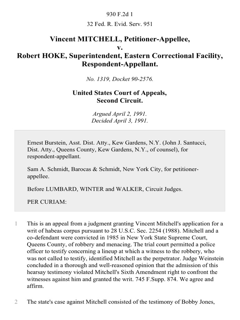 Vincent Mitchell v. Robert Hoke, Superintendent, Eastern Correctional ...