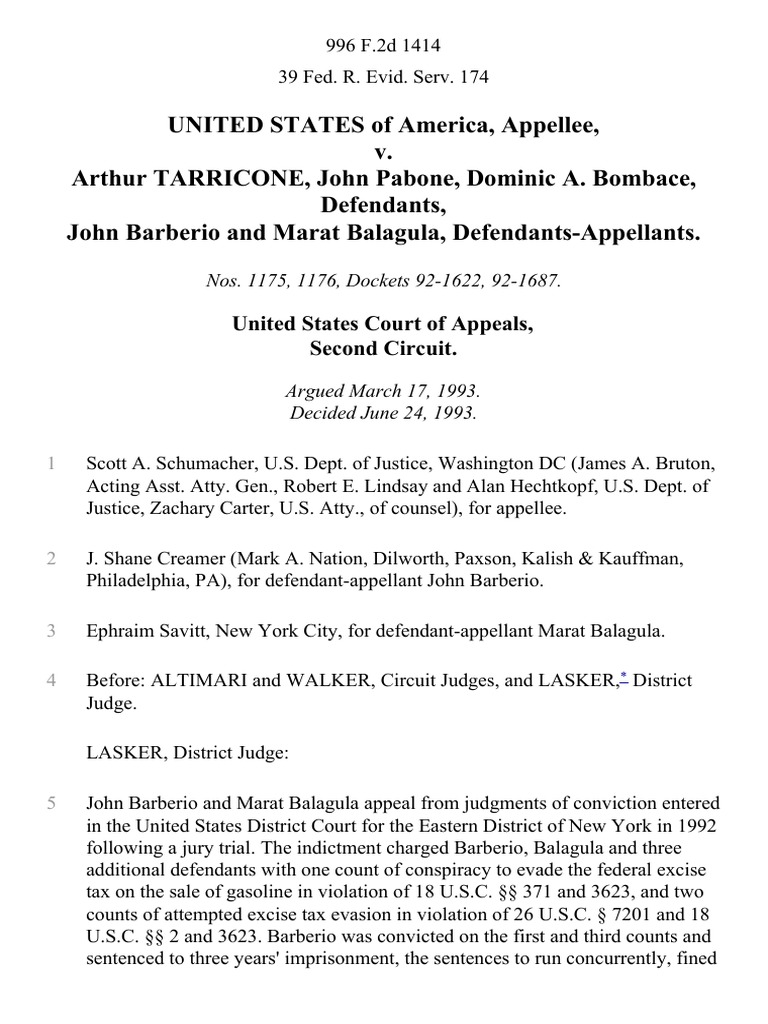 United States v. Arthur Tarricone, John Pabone, Dominic A. Bombace ...