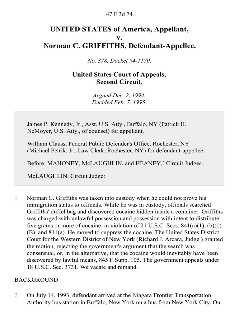 United States v. Norman C. Griffiths, 47 F.3d 74, 2d Cir. (1995) | PDF ...