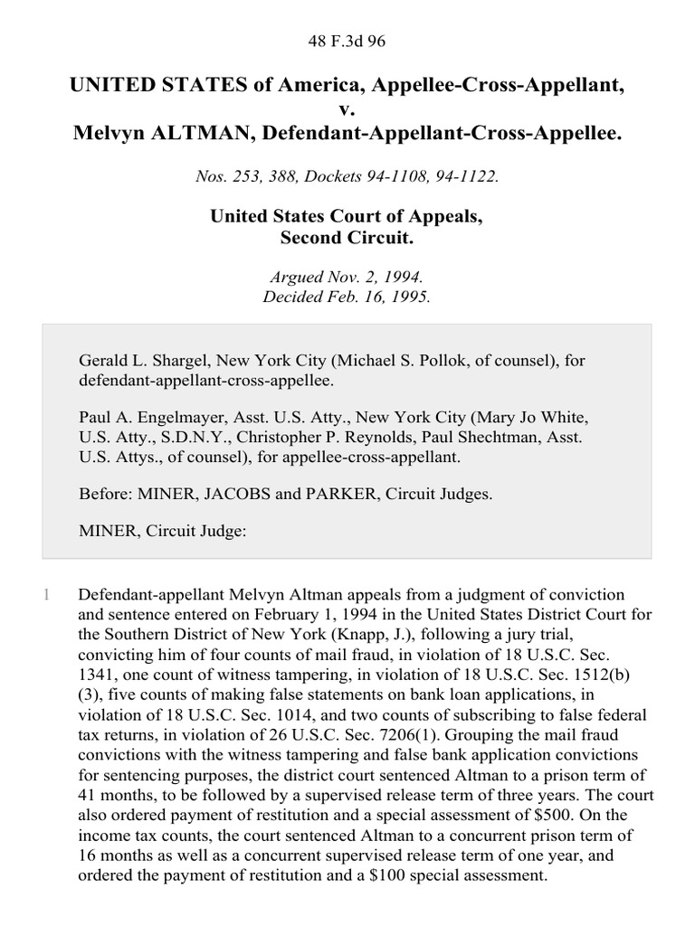 United States of America, Appellee-Cross-Appellant v. Melvyn Altman ...