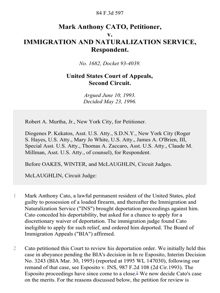 Mark Anthony Cato v. Immigration and Naturalization Service, 84 F.3d ...