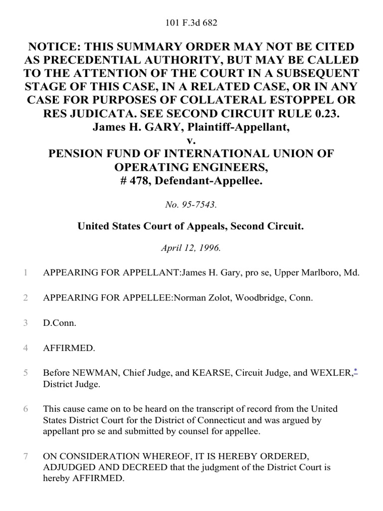 James H. Gary v. Pension Fund of International Union of Operating ...