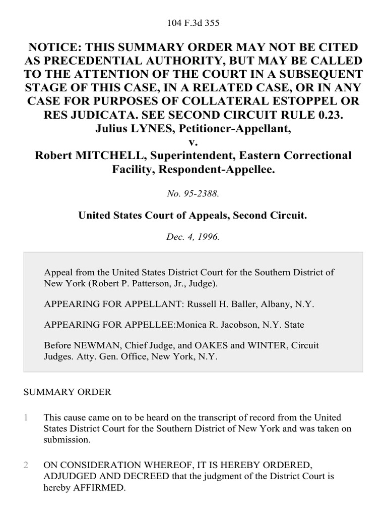 Julius Lynes v. Robert Mitchell, Superintendent, Eastern Correctional ...